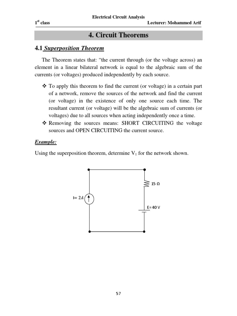Circuit Theorems: 4.1 Superposition Theorem | PDF | Electrical Network | Network Analysis ...