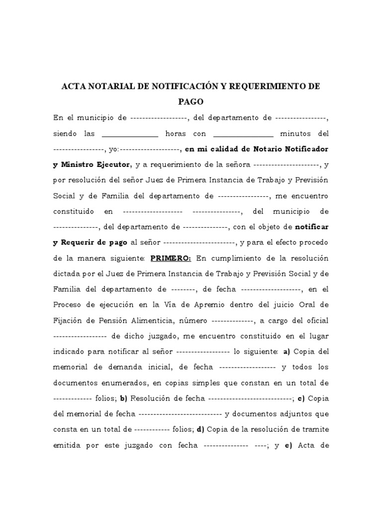 ACTA NOTARIAL DE NOTIFICACIÓN Y REQUERIMIENTO DE PAGO | PDF | Ley ... ACTA NOTARIAL DE NOTIFICACIÓN Y REQUERIMIENTO DE PAGO | PDF | Ley ...