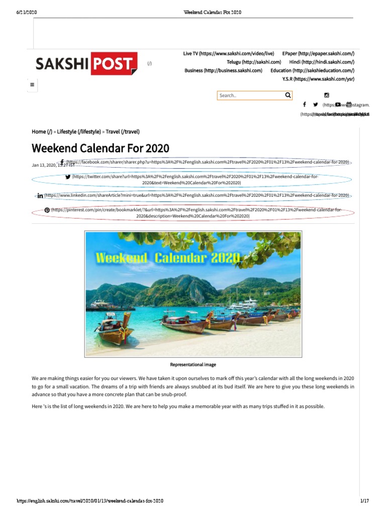 Weekend Calendar For 2020 | PDF
