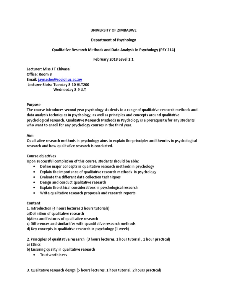 Qualitative Research Methods Course Outline 2018 | PDF | Qualitative ...