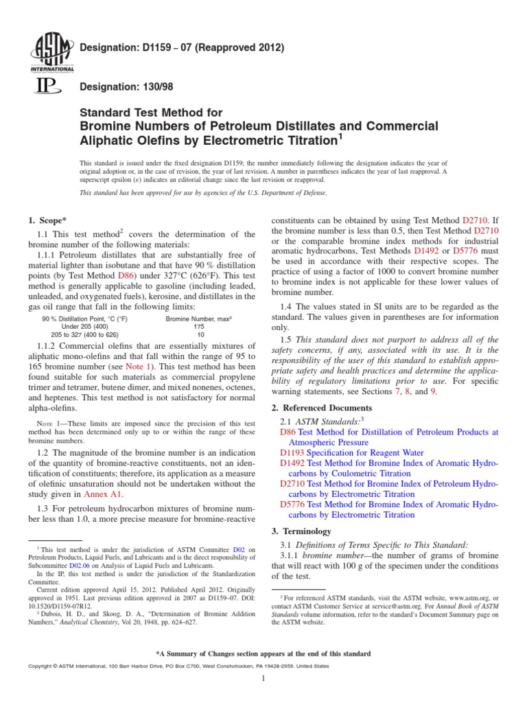ASTM D1159 - Standard Test Method For BR | PDF | Titration | Chemistry