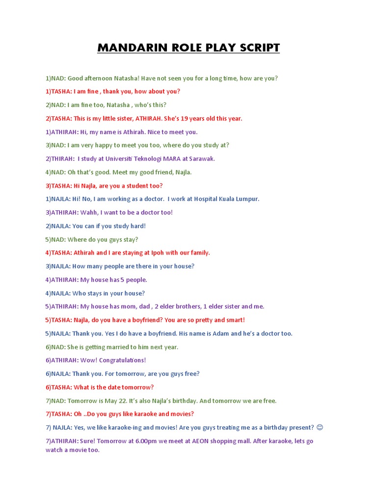 MANDARIN (English) ROLEPLAY SCRIPT Edited | PDF
