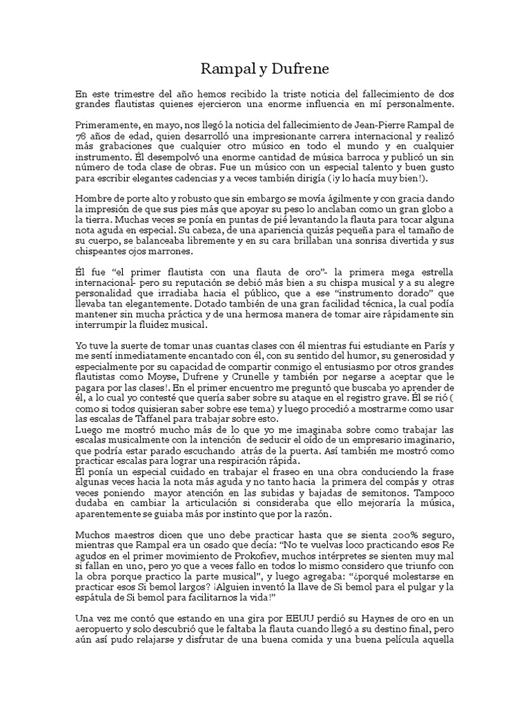 Bennet - Rampal y Dufrene (Remembranza) | PDF | Flauta | Sonido