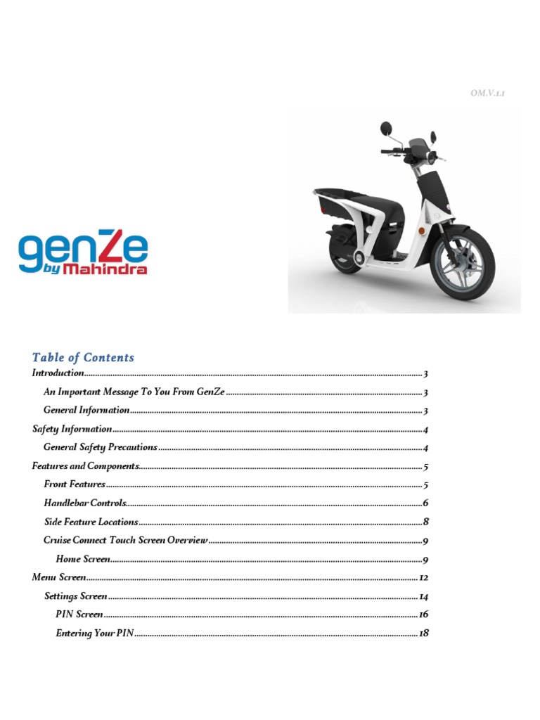 GenZe 2.0 Owner Manual | PDF | Battery Charger | Brake
