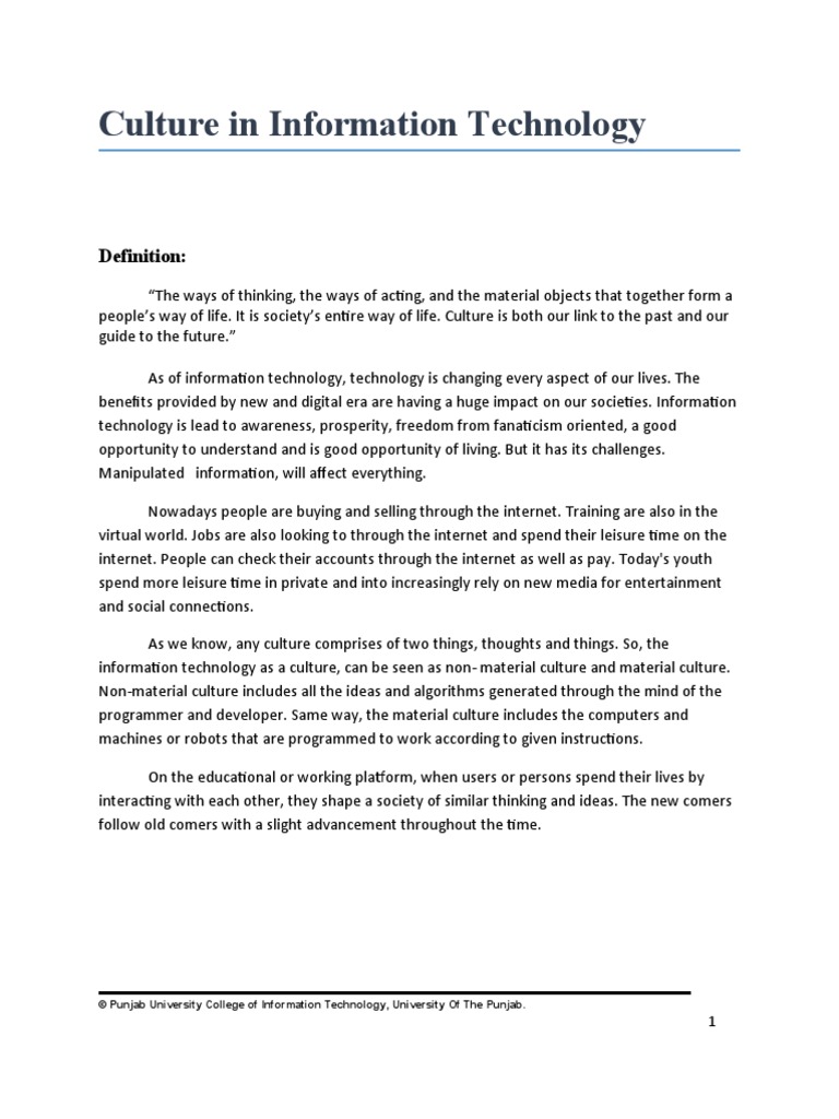 Culture in Information Technology: Definition | PDF | Social Network ...