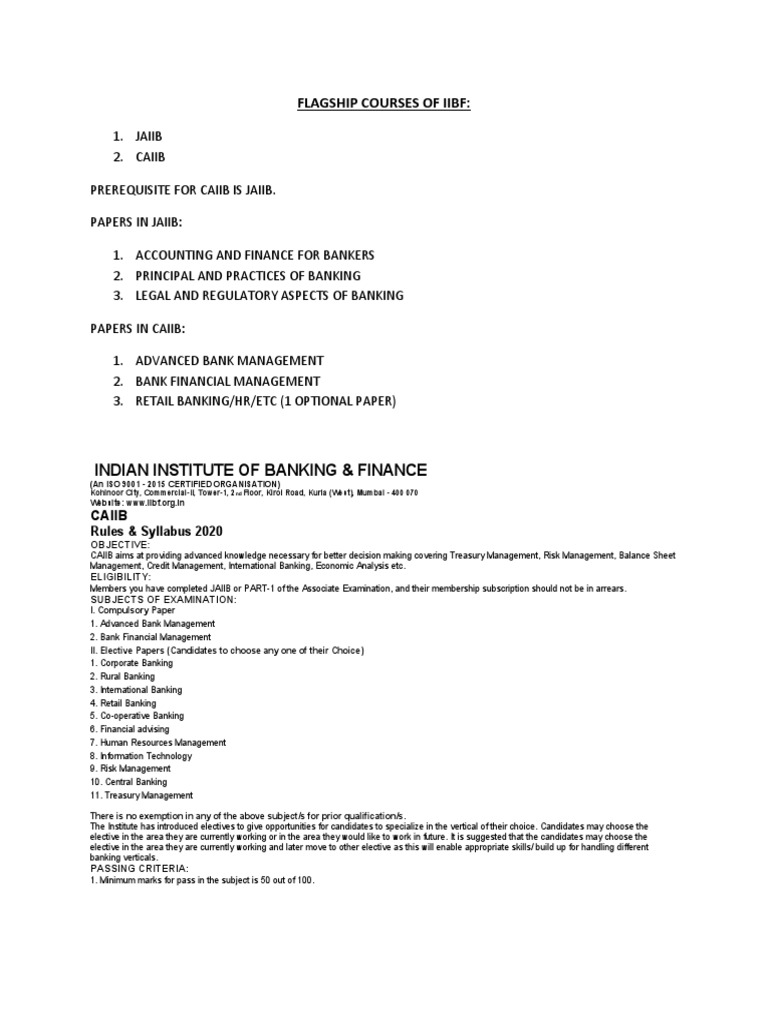 IIBF's JAIIB & CAIIB Course Guide | PDF | Banks | Risk Management