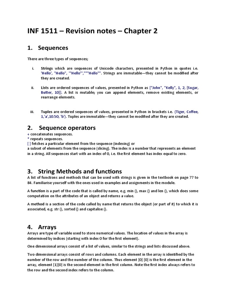 INF1511 - Chapter 3 - Sequences | PDF | Array Data Structure | String (Computer Science)