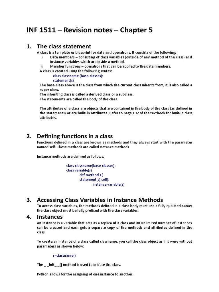 INF1511 - Chapter 5 - Classes | PDF | Method (Computer Programming) | Class (Computer Programming)