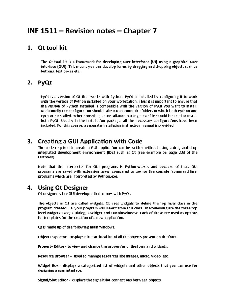 INF1511 - Chapter 7 - PyQt | PDF | Graphical User Interfaces | Command Line Interface