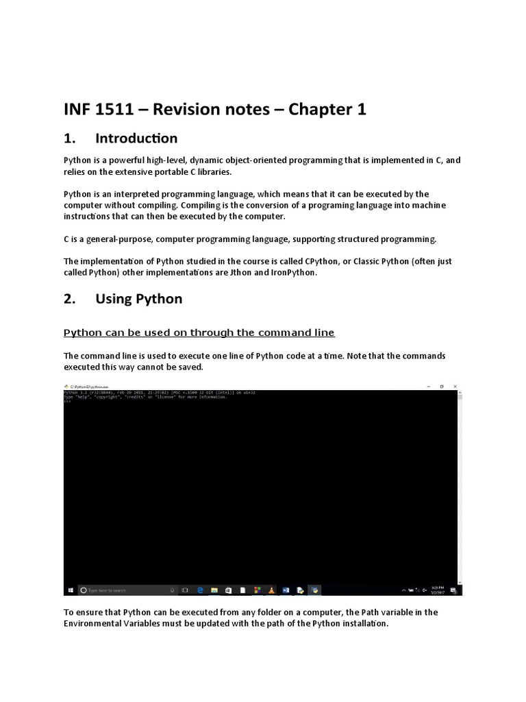 INF1511 - Chapter 1 - Python and Its Features | PDF | Python (Programming Language) | Variable ...