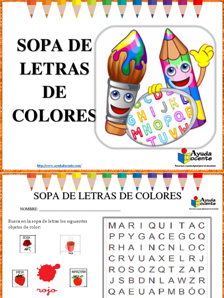 Sopa de Letras de Colores para Niños | PDF | Artes del Lenguaje y ...