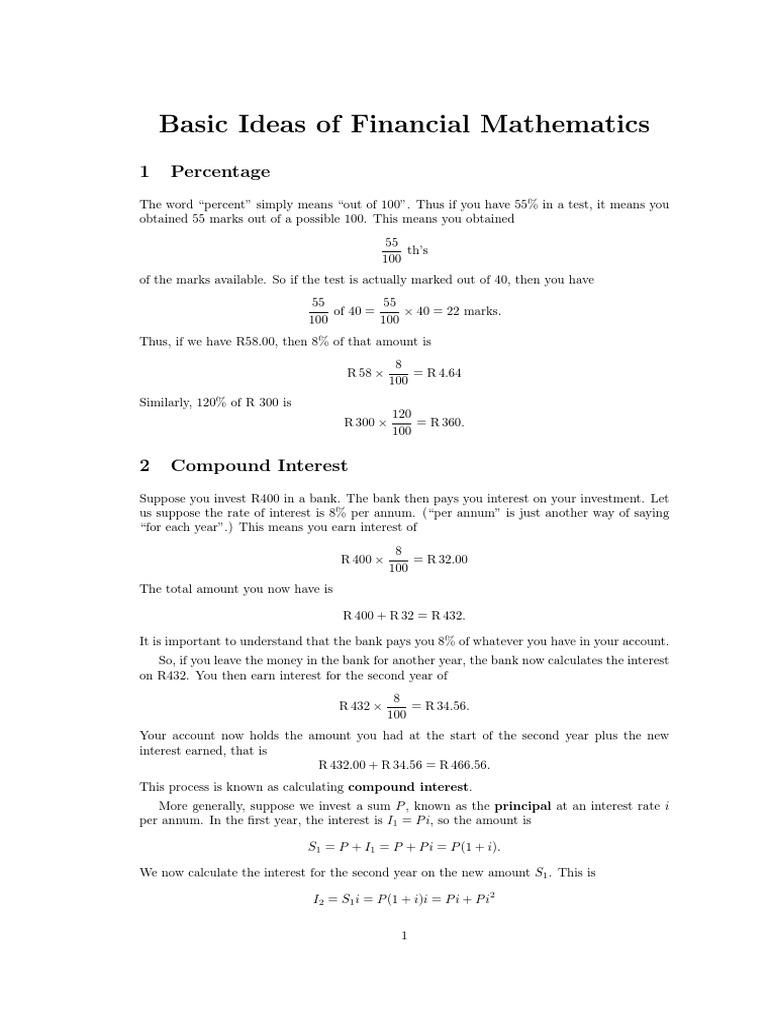 Basic Ideas of Financial Mathematics: 1 Percentage | PDF | Present ...