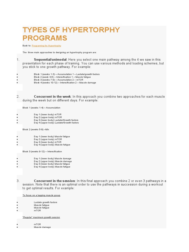 Types of Hypertrophy Programs | PDF | Muscle | Physical Exercise