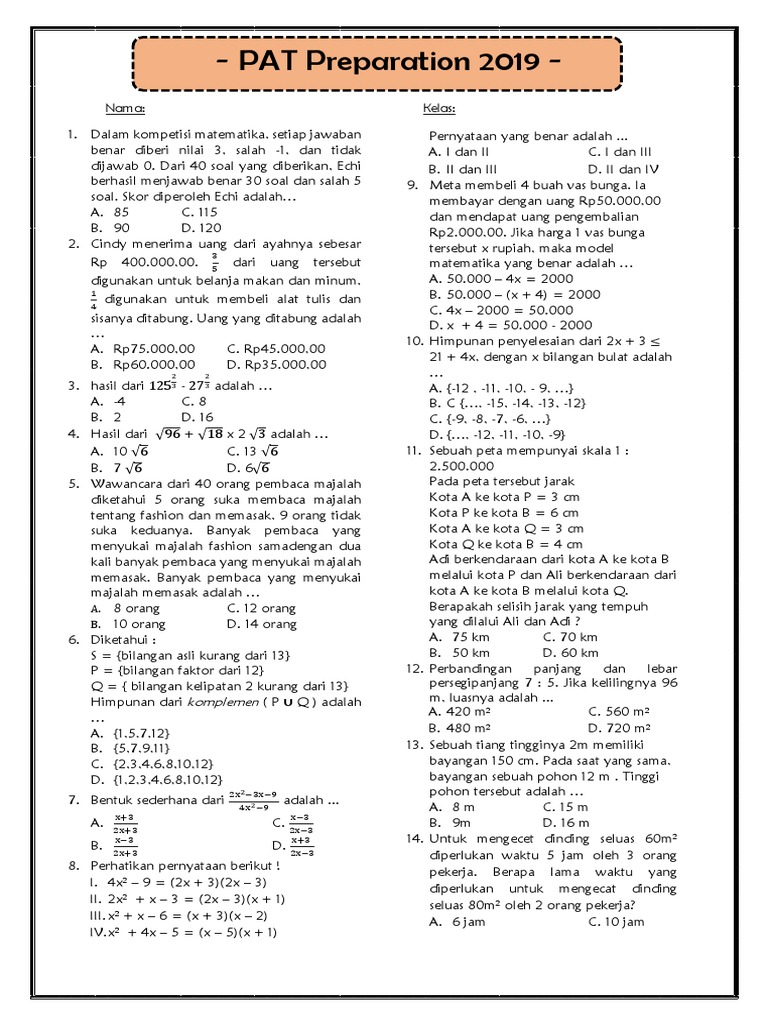 PAT Preparation For 7th Grade | PDF