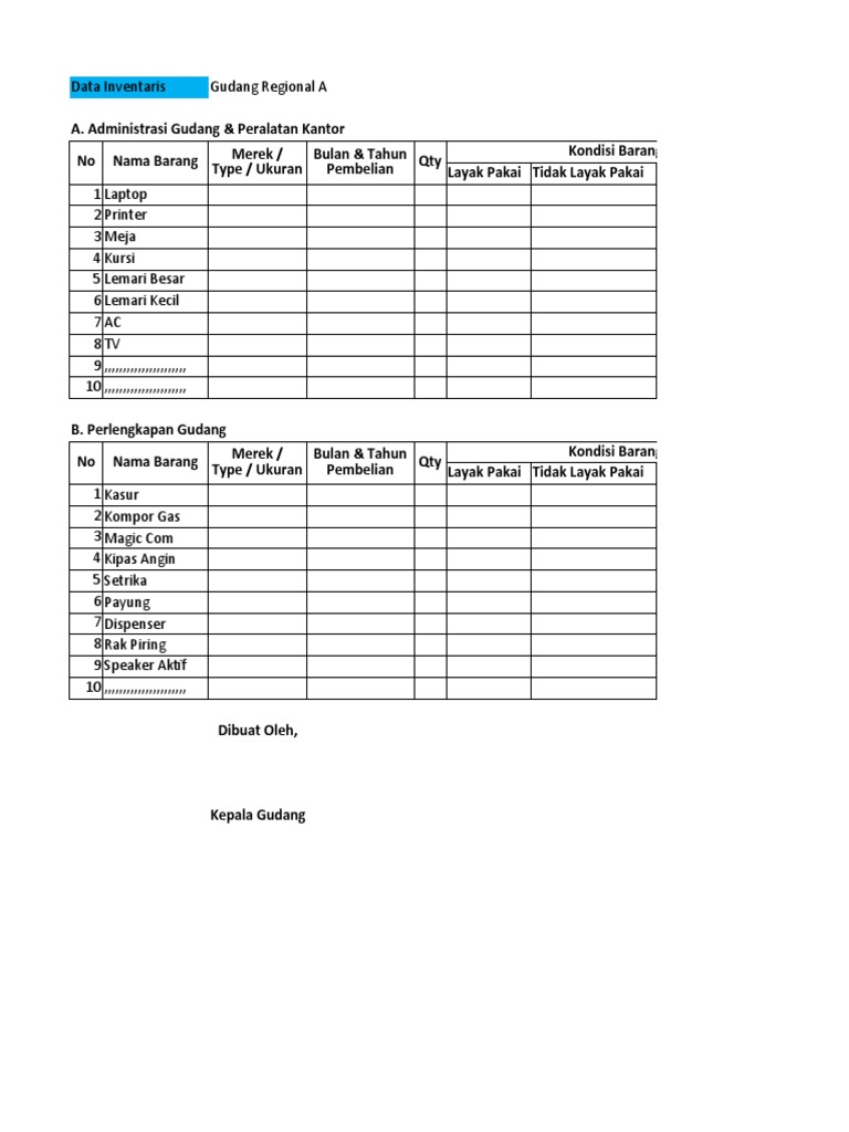 Form Inventaris Kantor | PDF