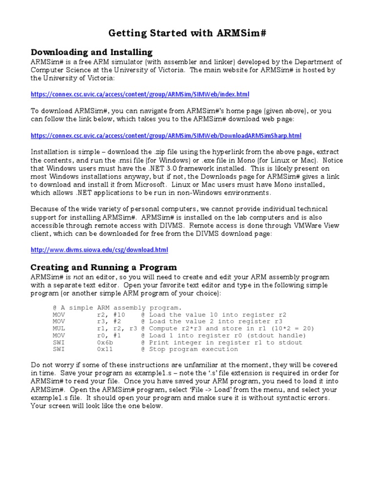 Getting Started With Armsim#: Downloading and Installing | PDF ...