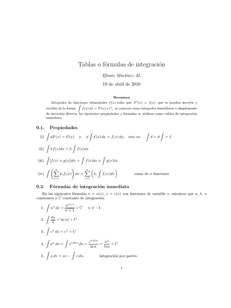 Fórmulas de Integrales | PDF | Integral | Análisis matemático