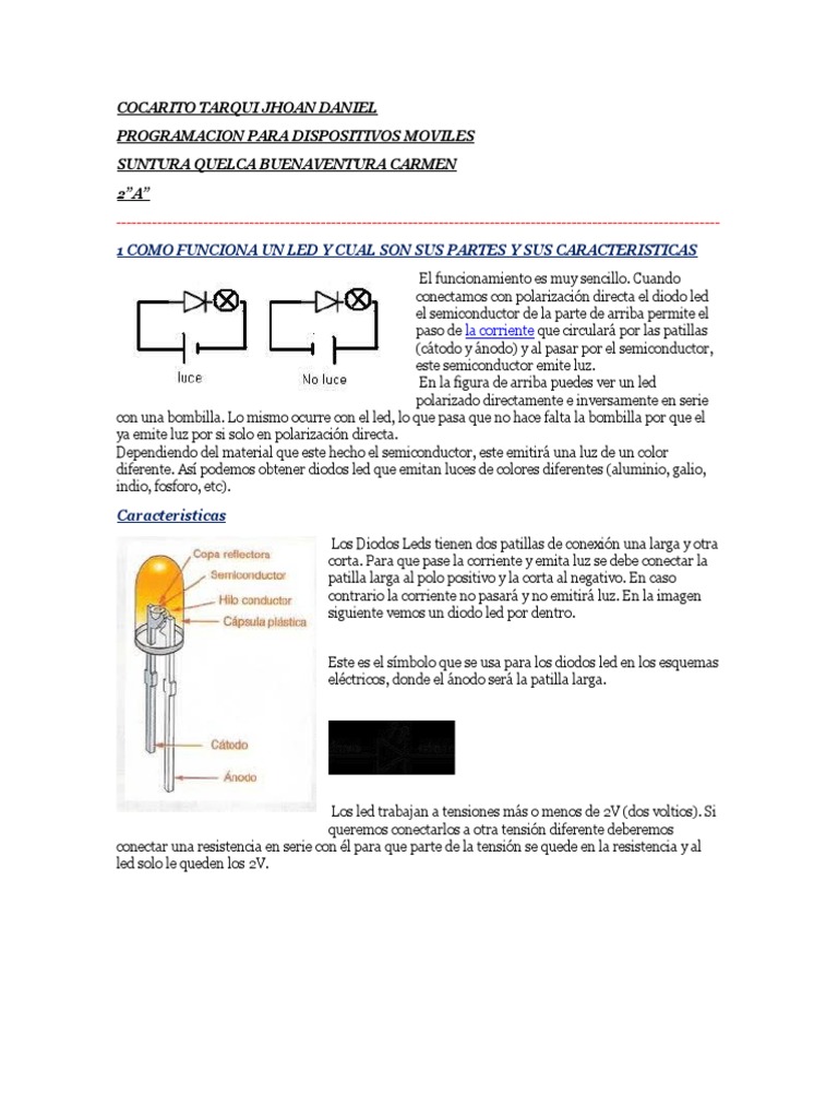 Funcionamiento y Partes del LED | PDF | Diodo emisor de luz | Diodo