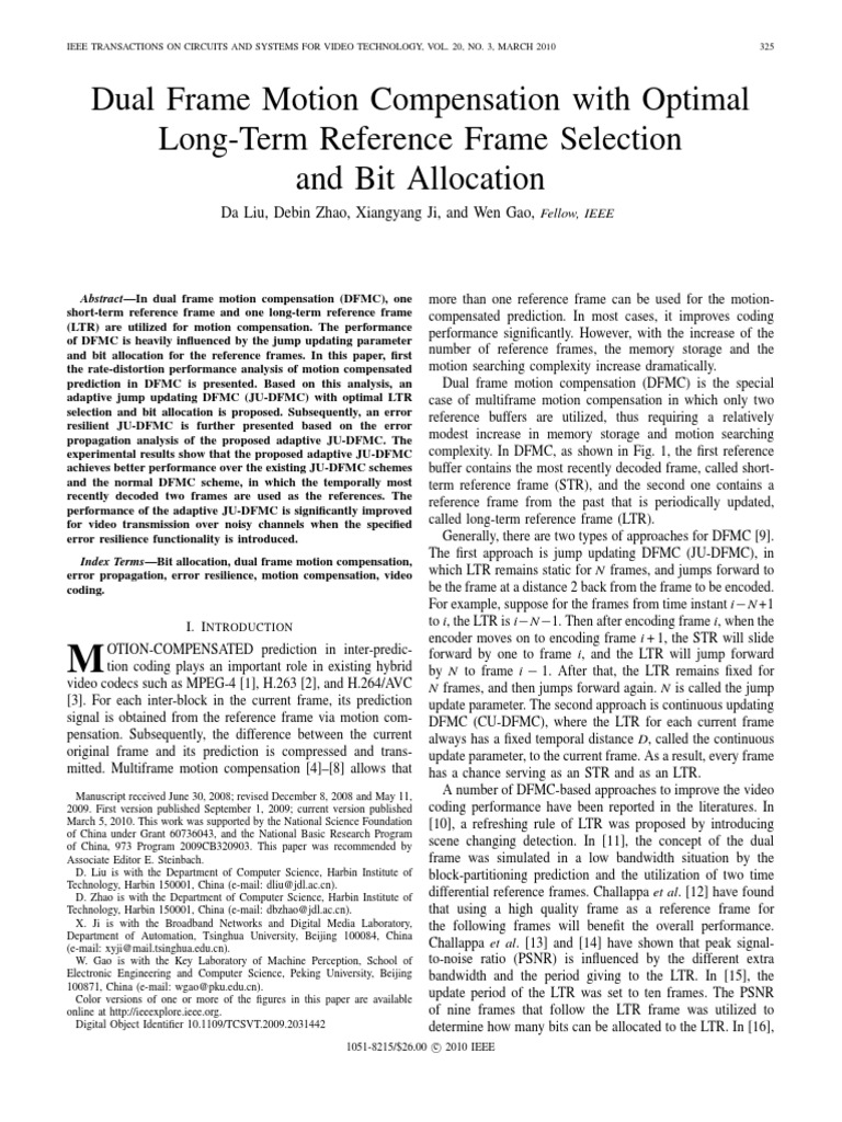 Dual Frame Motion Compensation With Optimal Long-Term Reference Frame Selection and Bit ...