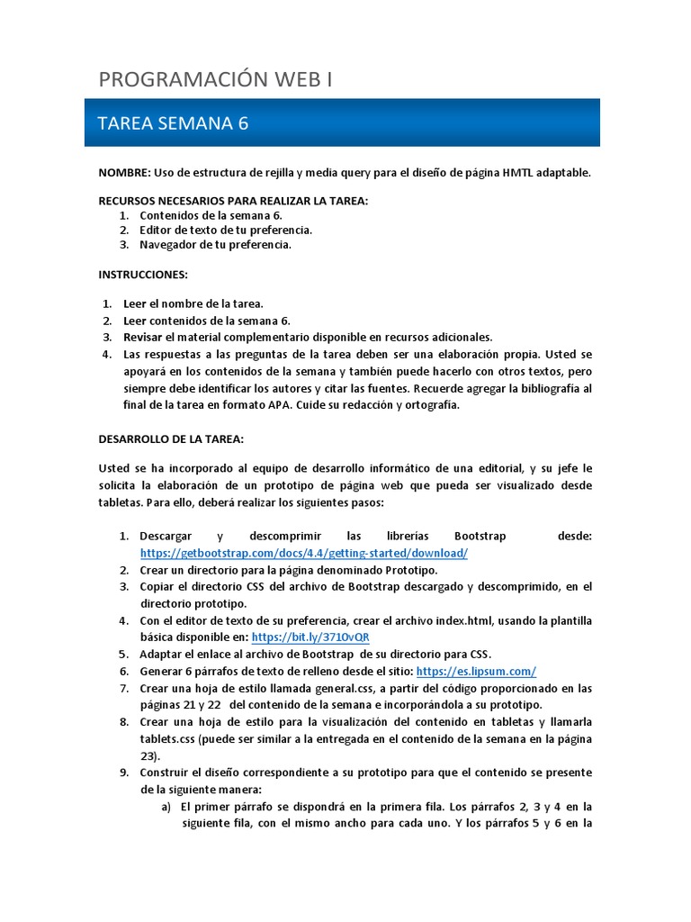 06 - Programación Web I - Tarea V. 1 | PDF | Bootstrap (marco frontal) | Hojas de estilo en cascada