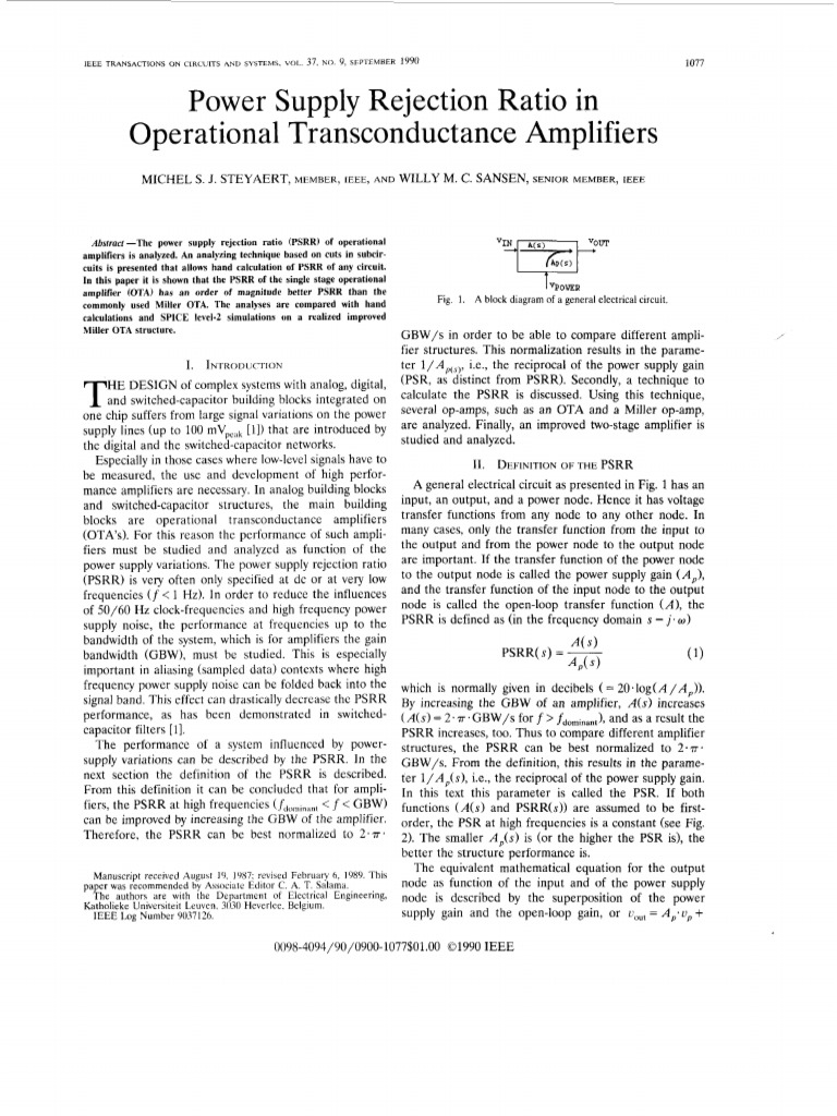 Power Supply Rejection Ratio in Operational Transconductance amplifiers-FRi | PDF | Amplifier ...