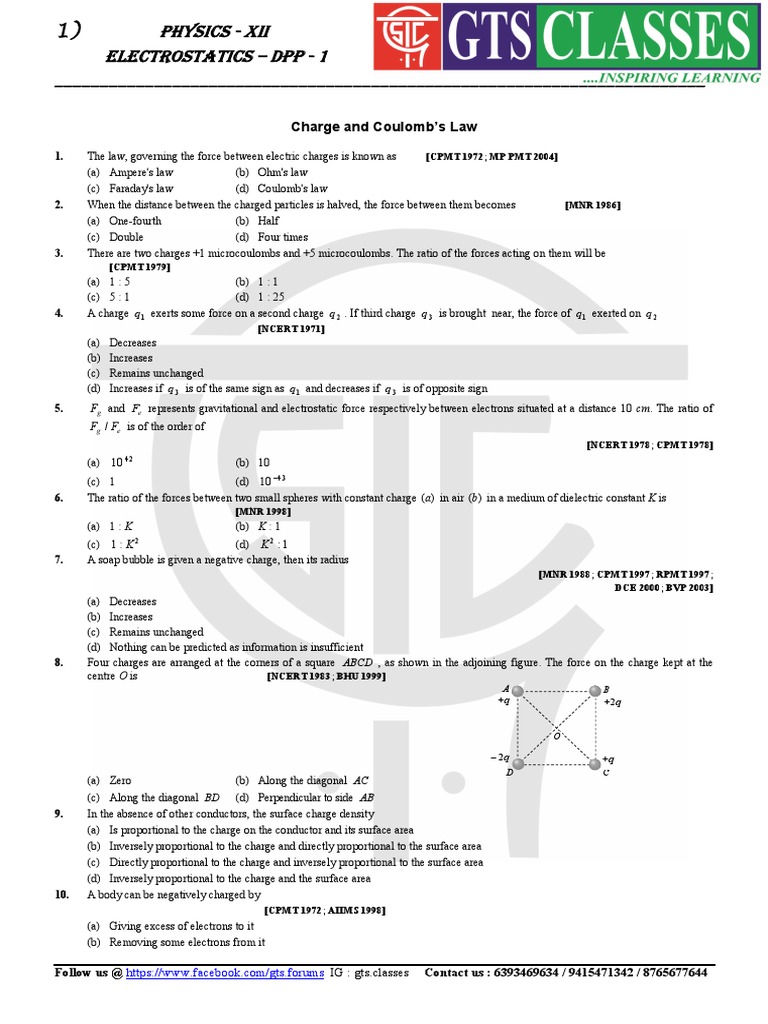 Electrostatics Assignment 1 PDF | PDF | Electric Charge | Atoms