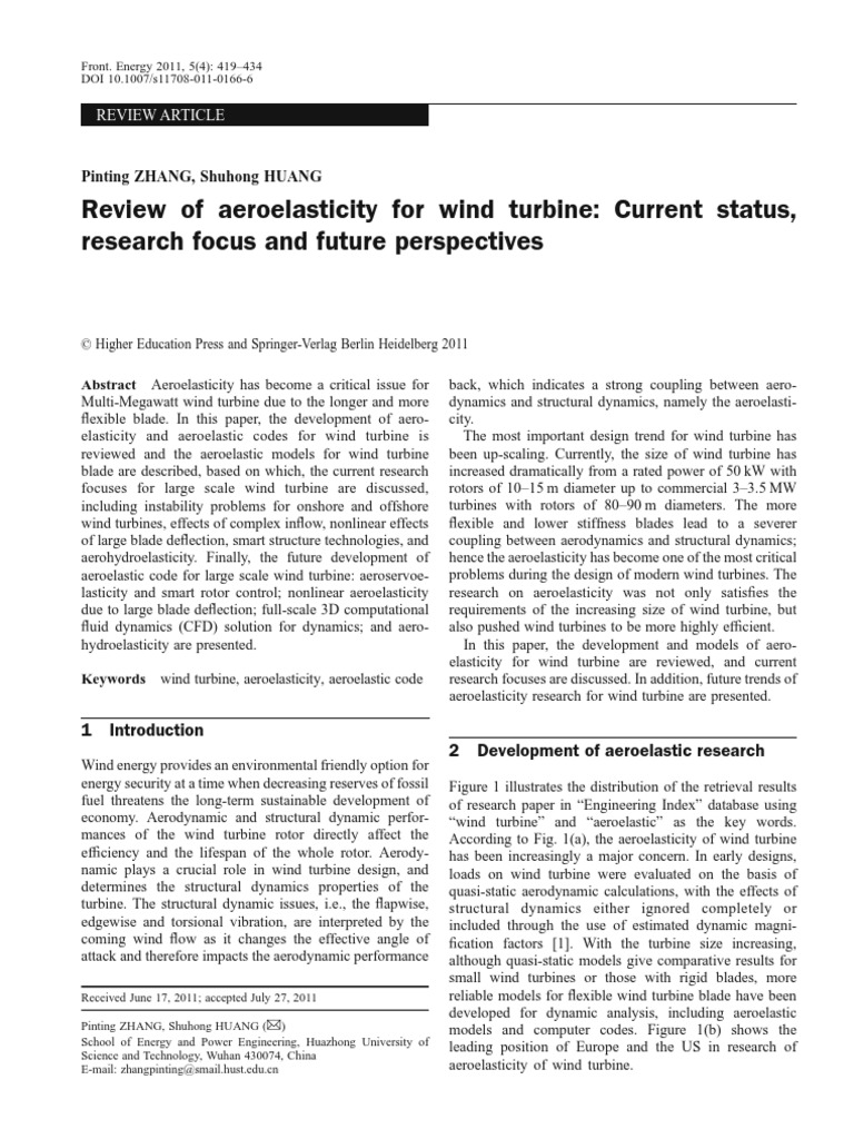Review of Aeroelasticity For Wind Turbine Current Status, Research Focus and Future Perspectives ...