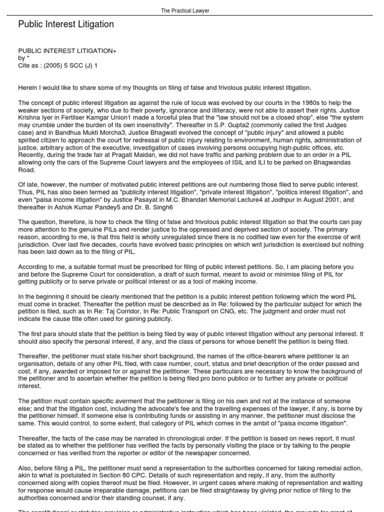 Pil Format | Supreme Court Of India | Lawsuit