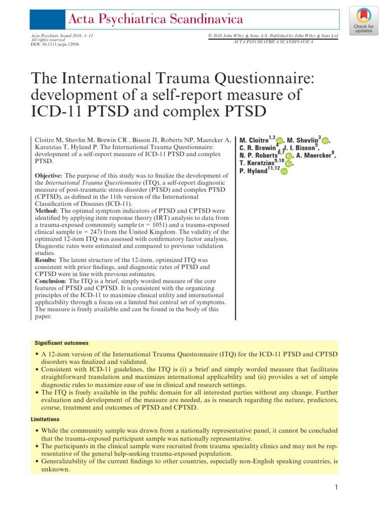 The International Trauma Questionnaire: Development of A Self-Report ...