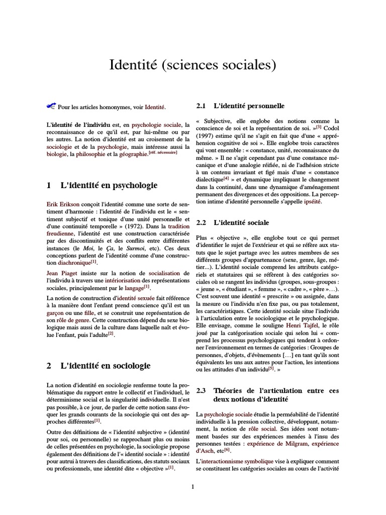 Identité (Sciences Sociales) | PDF | Identité (Science sociale ...