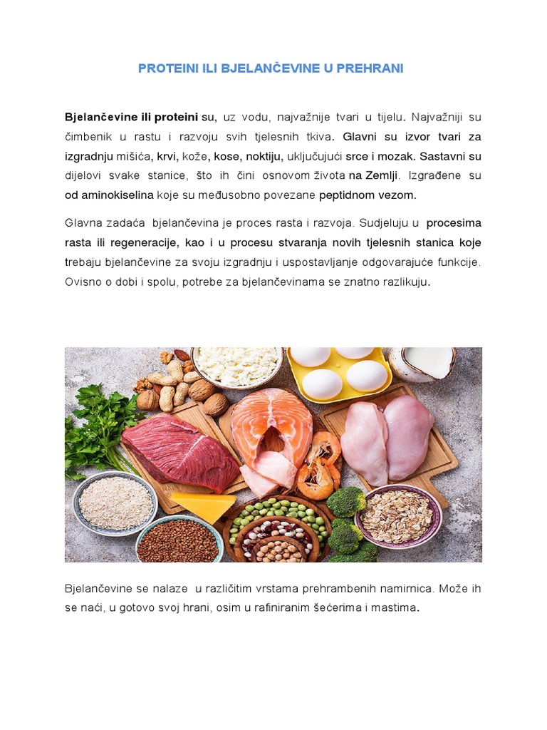 PROTEINI ILI BJELANČEVINE U PREHRANI | PDF