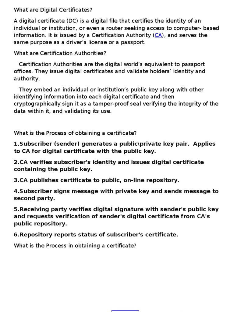 Digital Certificate | PDF | Public Key Cryptography | Public Key ...