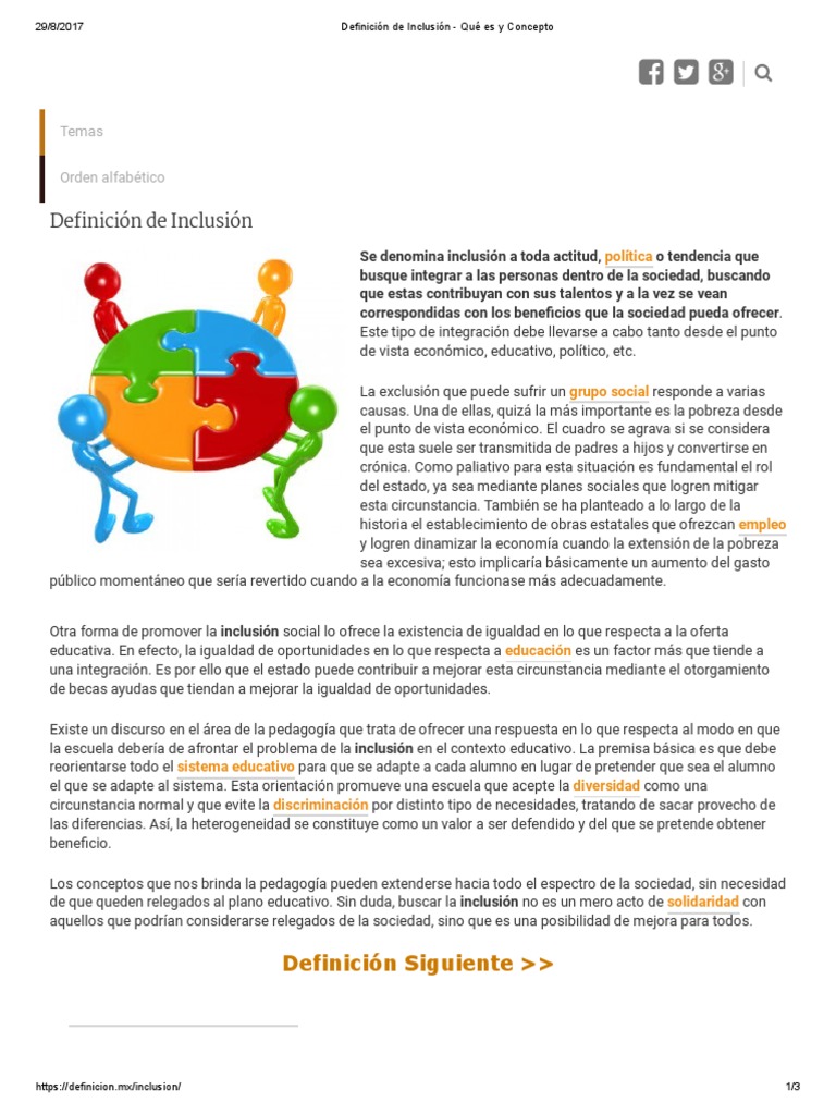 Definición de Inclusión - Qué Es y Concepto | PDF | Inclusión ...
