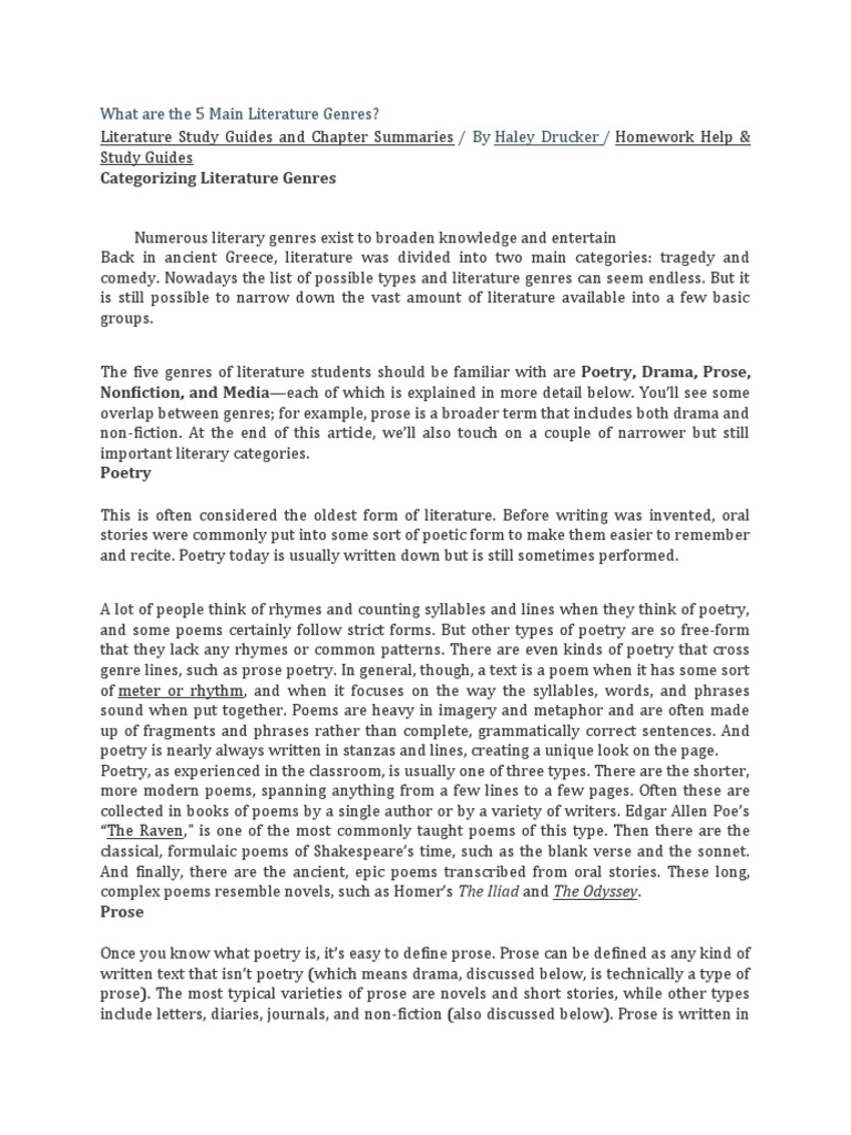 What Are The 5 Main Literature Genres | PDF | Poetry | Genre