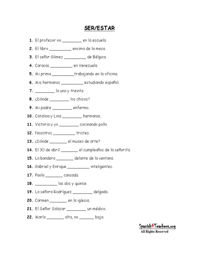 Spanish Ser Estar Worksheet | PDF