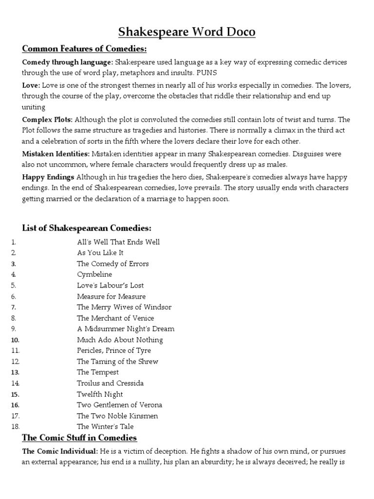 Shakespeare's Comic Elements | PDF | William Shakespeare | Plays