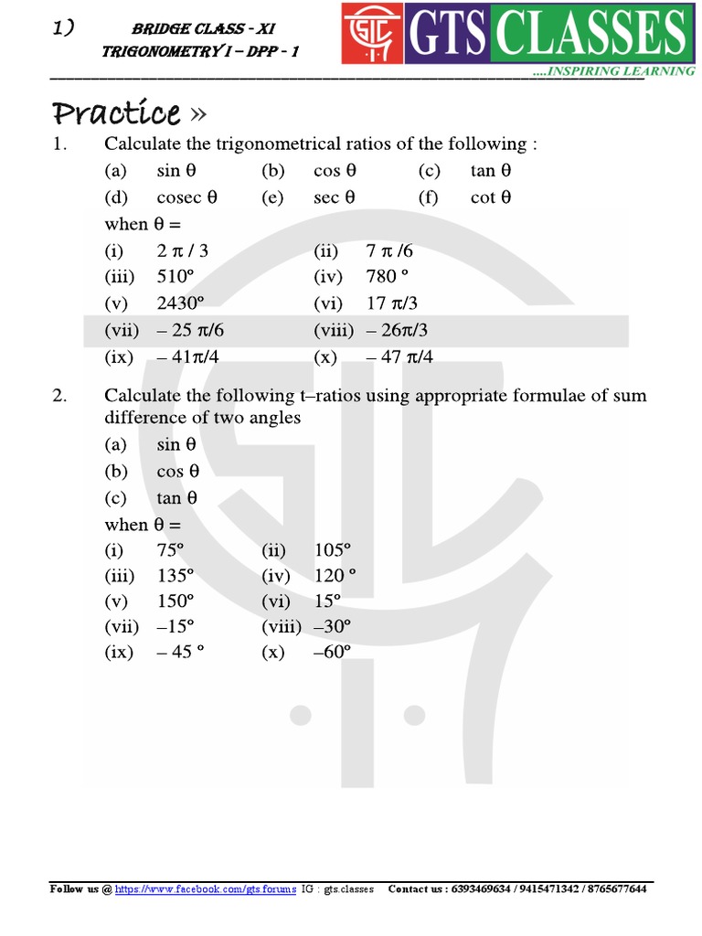 Bridge - Trigonometry - DPP 1 | PDF