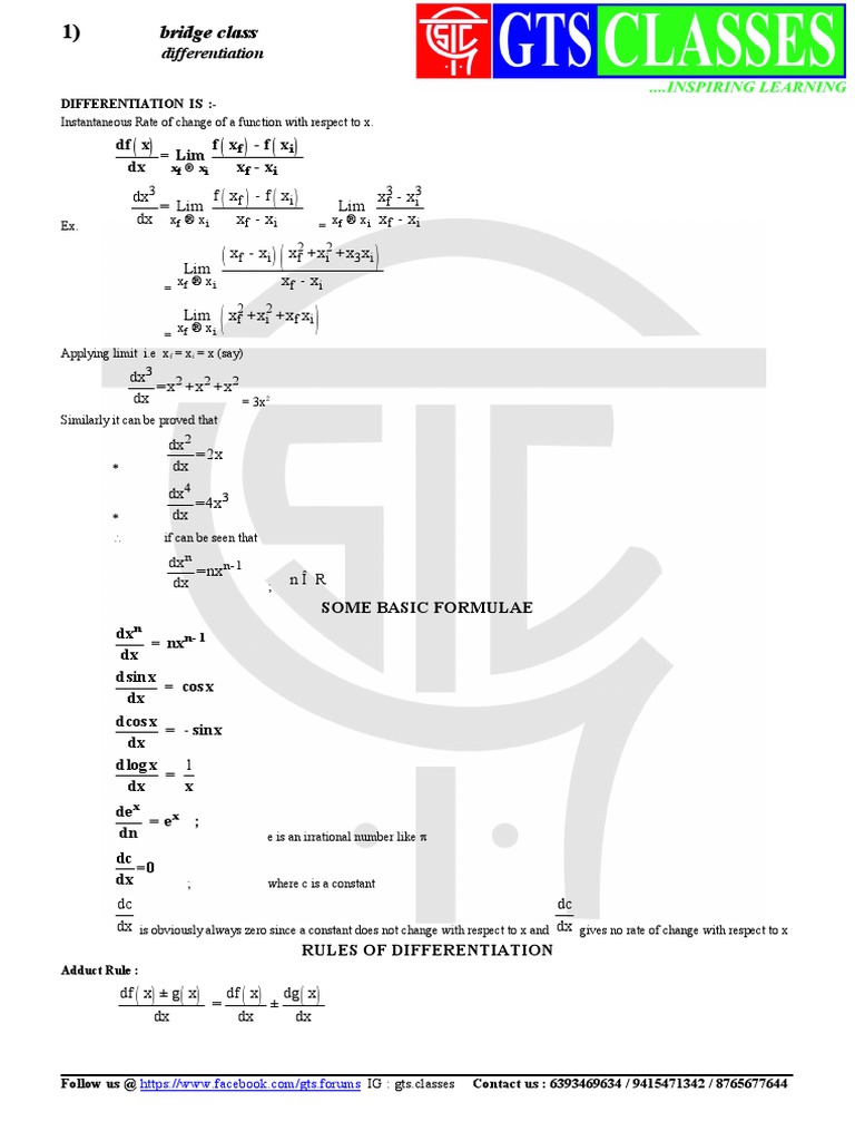 Differentiation Bridge Class | PDF | Trigonometric Functions | Derivative