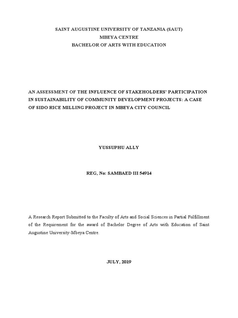 Saint Augustine University of Tanzania (Saut) Mbeya Centre Bachelor of ...