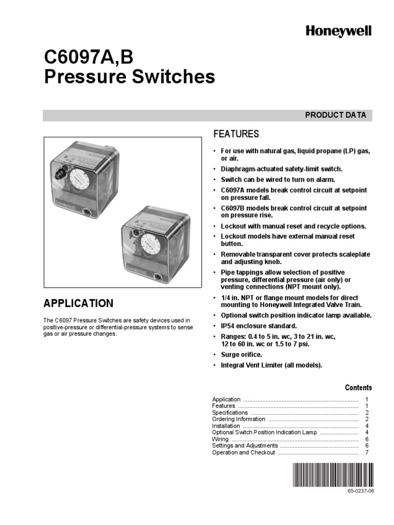 C6097A, B Pressure Switches: Features | Download Free PDF | Switch ...
