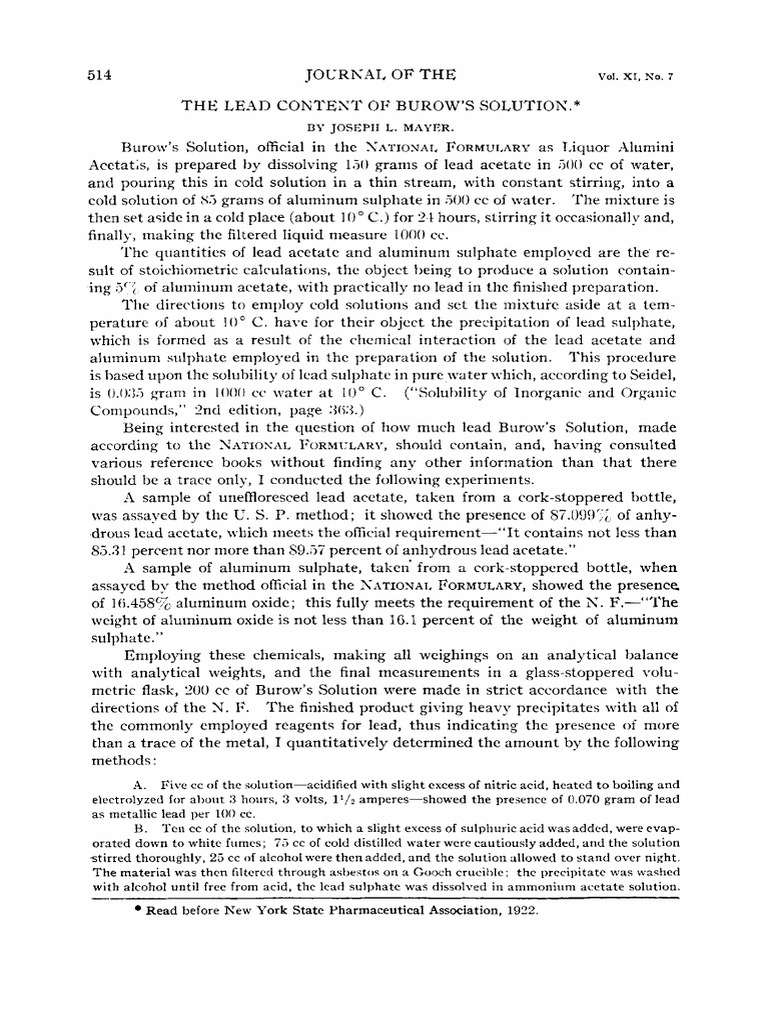 Burow Solution PDF | PDF | Lead | Solution