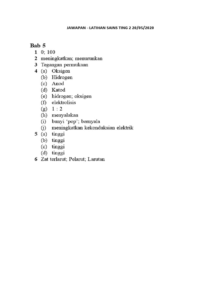Jawapan Latihan Sains T2 | PDF
