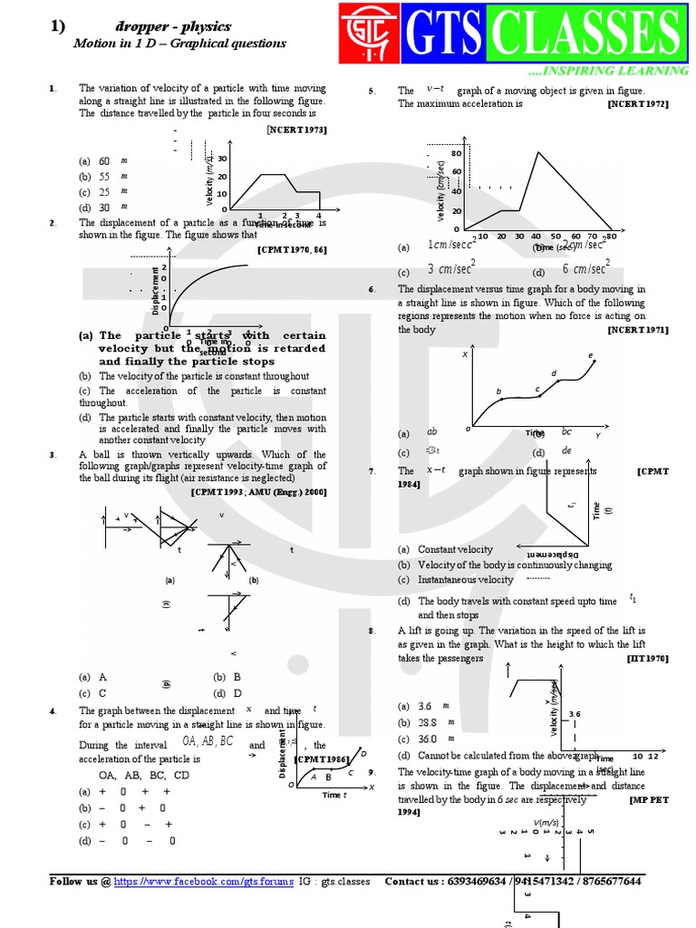 Motion in 1 D Graphical Questions | PDF | Velocity | Acceleration