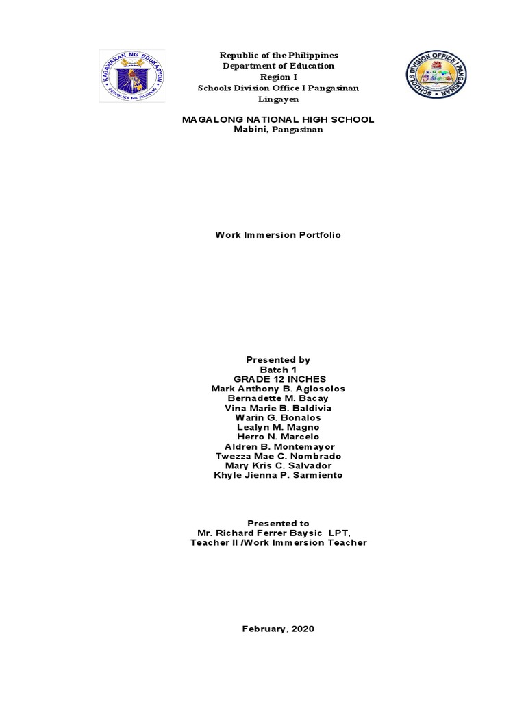 Work Immersion Portfolio | Download Free PDF | Feeling