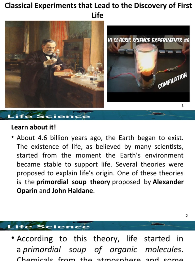 I.B. Classical Experiments That Lead To The Discovery of First Life ...