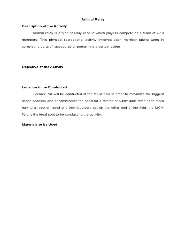 Animal Relay Race Guide | PDF