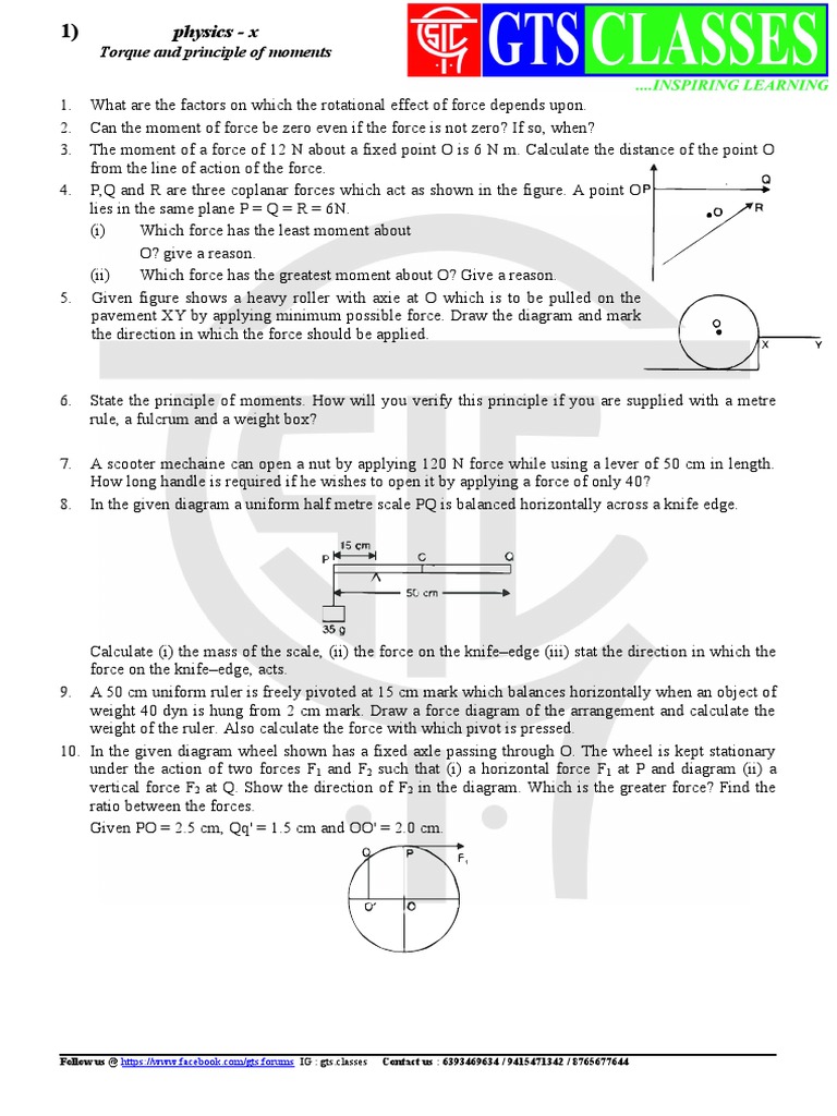 Torque and Principle of Moments: Follow Us @ | PDF | Science ...