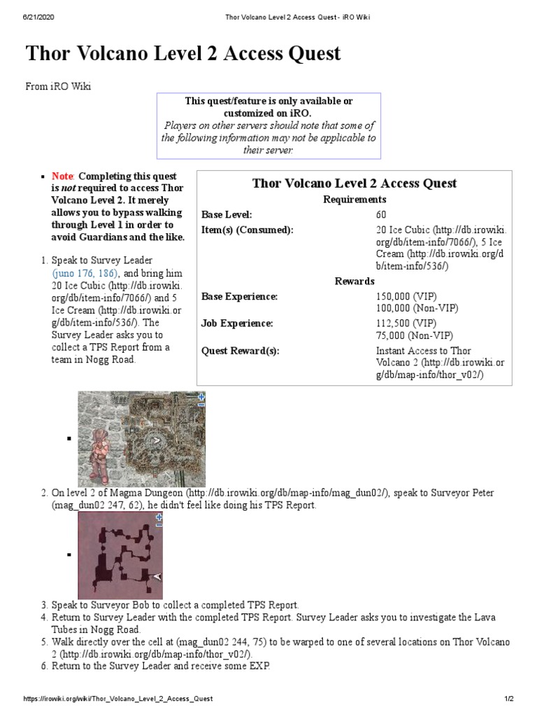 Thor Volcano Level 2 Access Quest - iRO Wiki PDF | PDF | Wiki | Computing