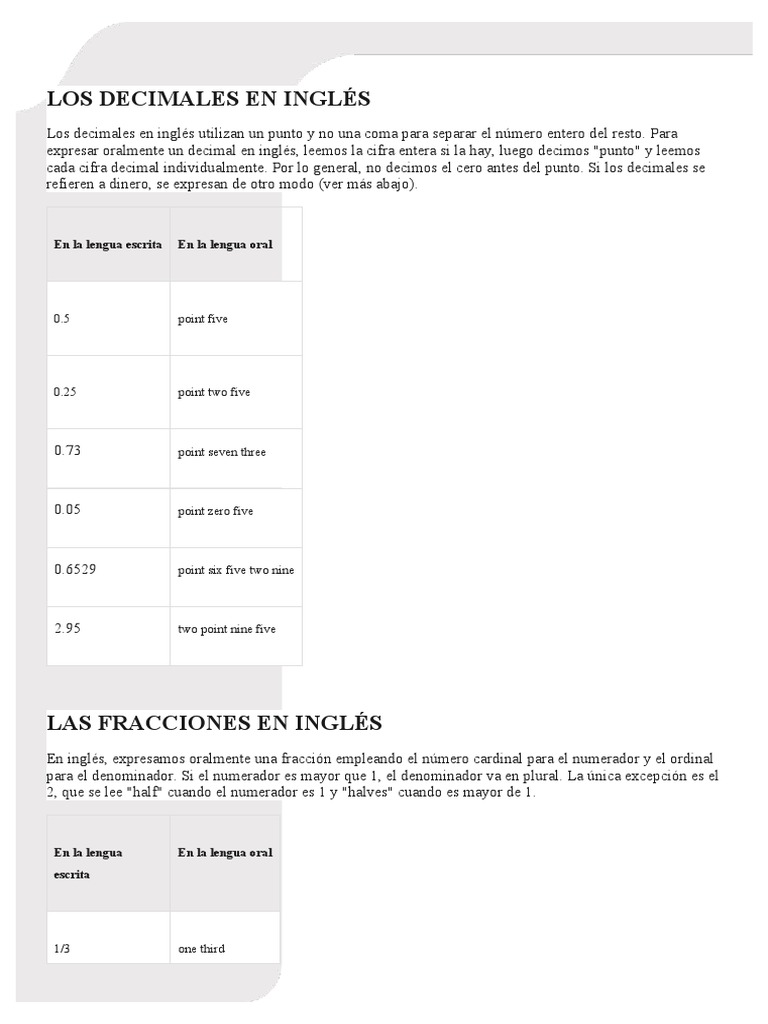 Decimales en Ingles | PDF | Fracción (Matemáticas) | Codificaciones
