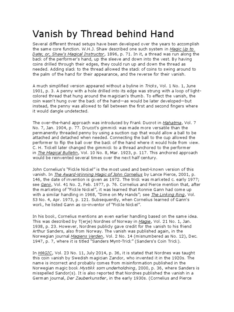 Vanish by Thread Behind Hand | PDF